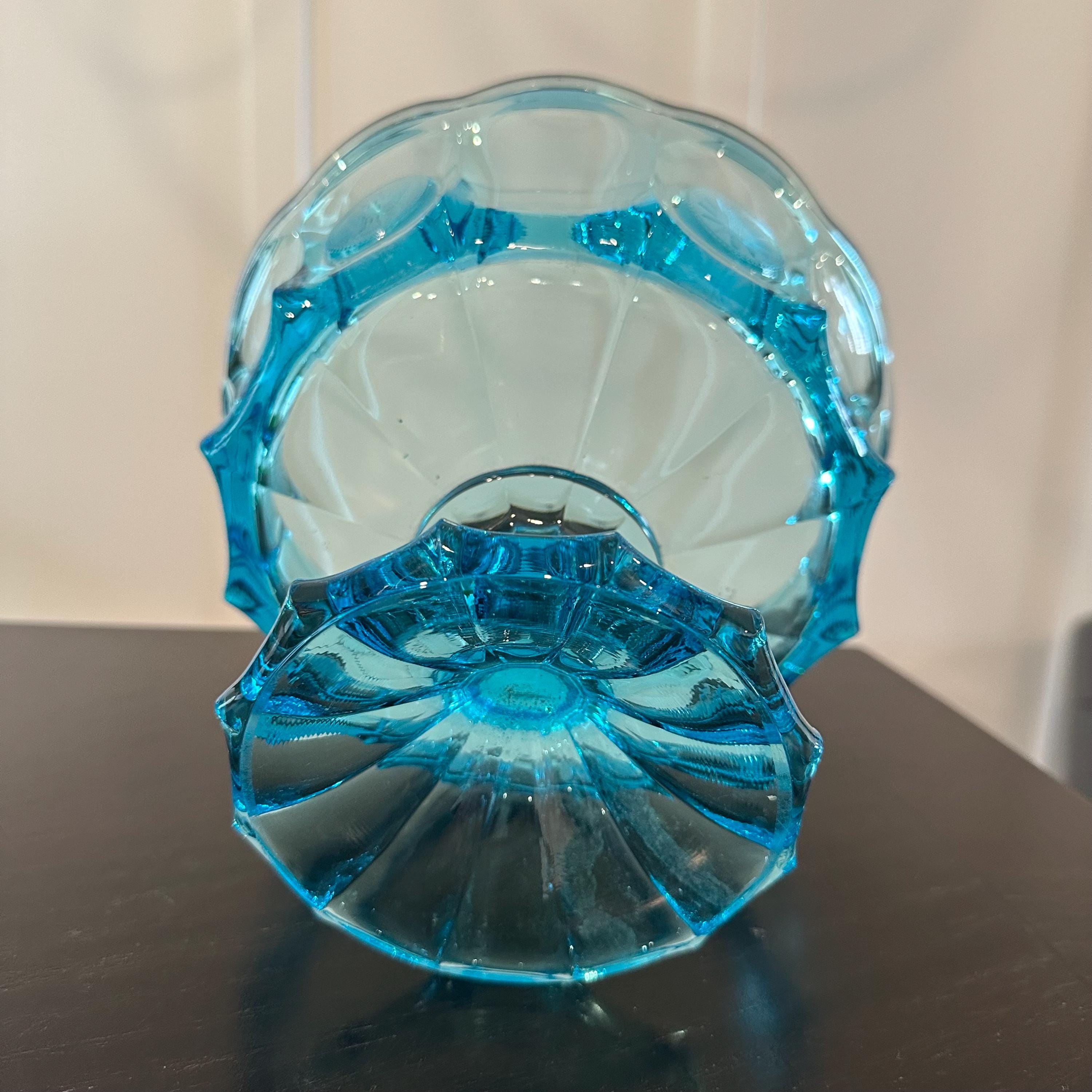 MCM Fostoria Coin Blue Glass Compote Pedestal Bowl Art Glass - Etsy