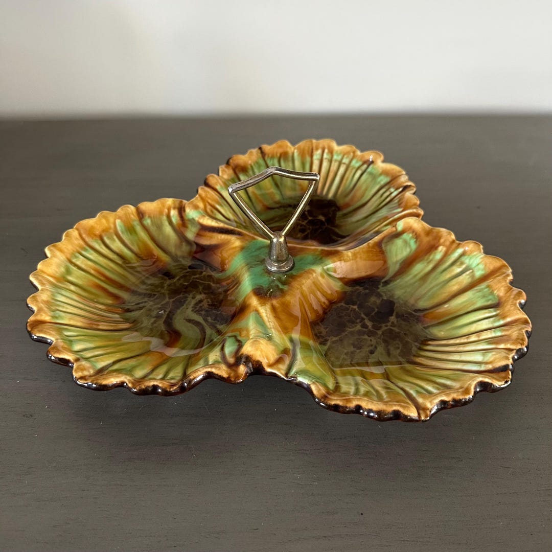 Vtg MCM Deforest Divided Serving Dish/ Relish Plate With Handle ...