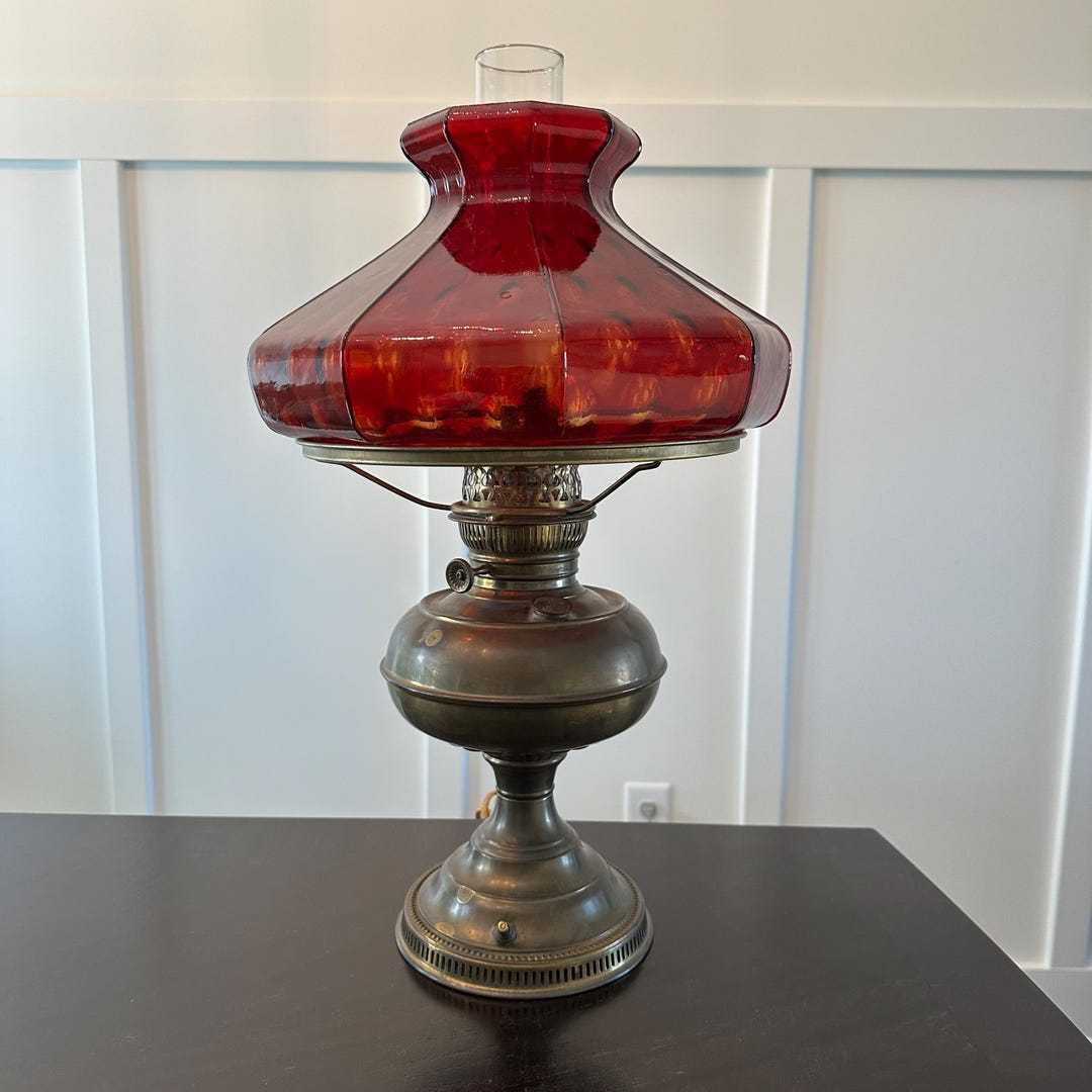 Antique RAYO Brass Oil Lamp Bubble Dot Glass Lamp Shade • Electrified ...