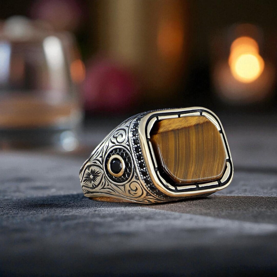 Handcrafted Tiger Eye Signet Ring: Sterling Silver 925 Gemstone - Etsy