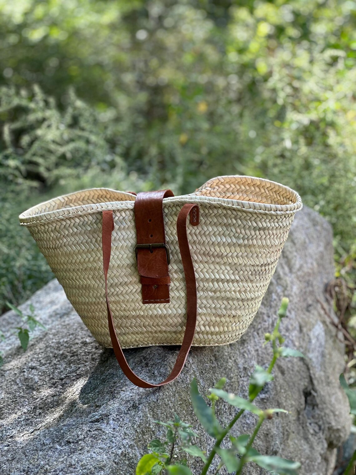 Natural Moroccan Handmade Large Straw Bag With Leather Straps - Etsy