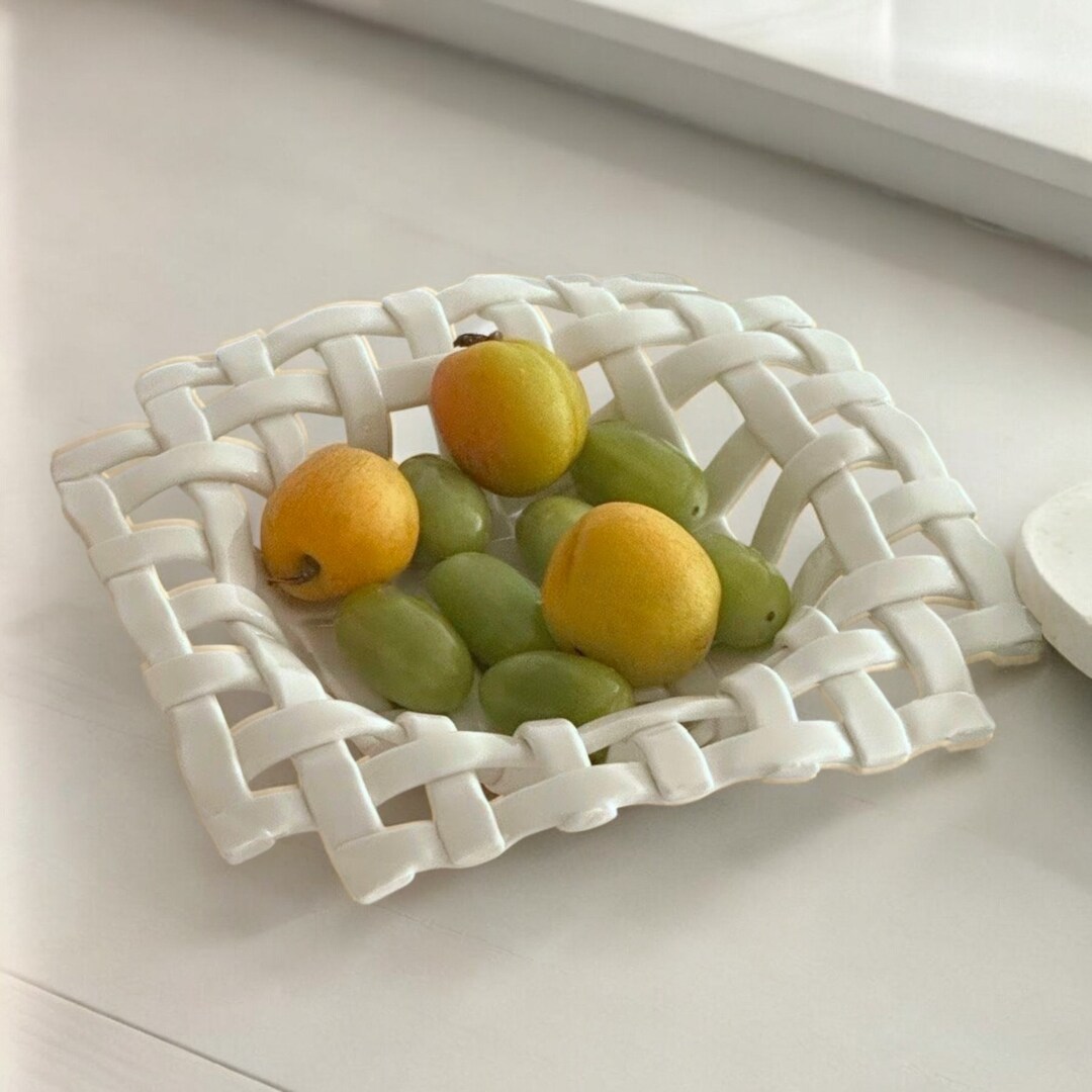 Handcrafted Ceramic Woven Basket Modern Decorative Fruit Bowl ...