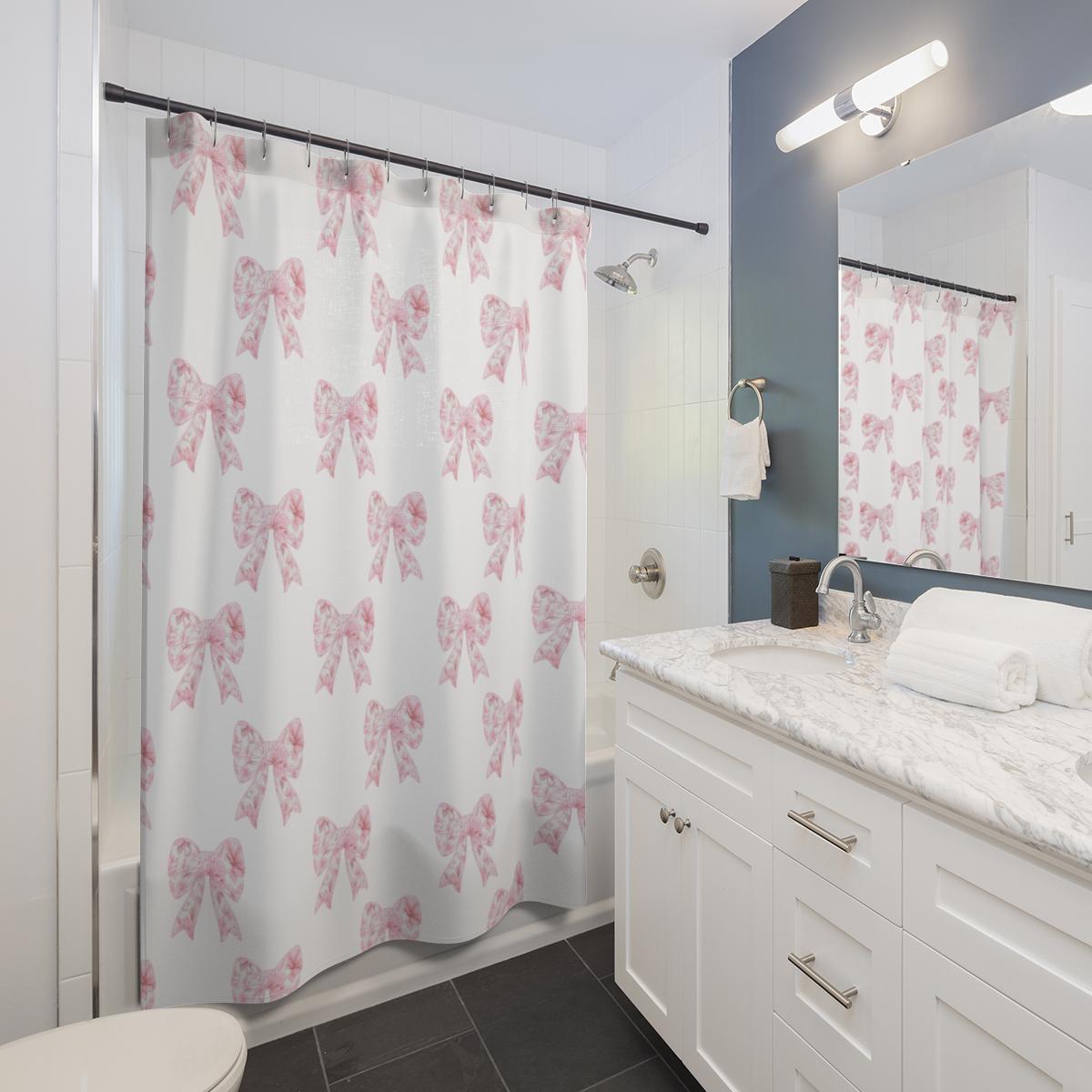 Pink Toile Bow Shower Curtain Guest Bathroom Decor Coquette Shower ...
