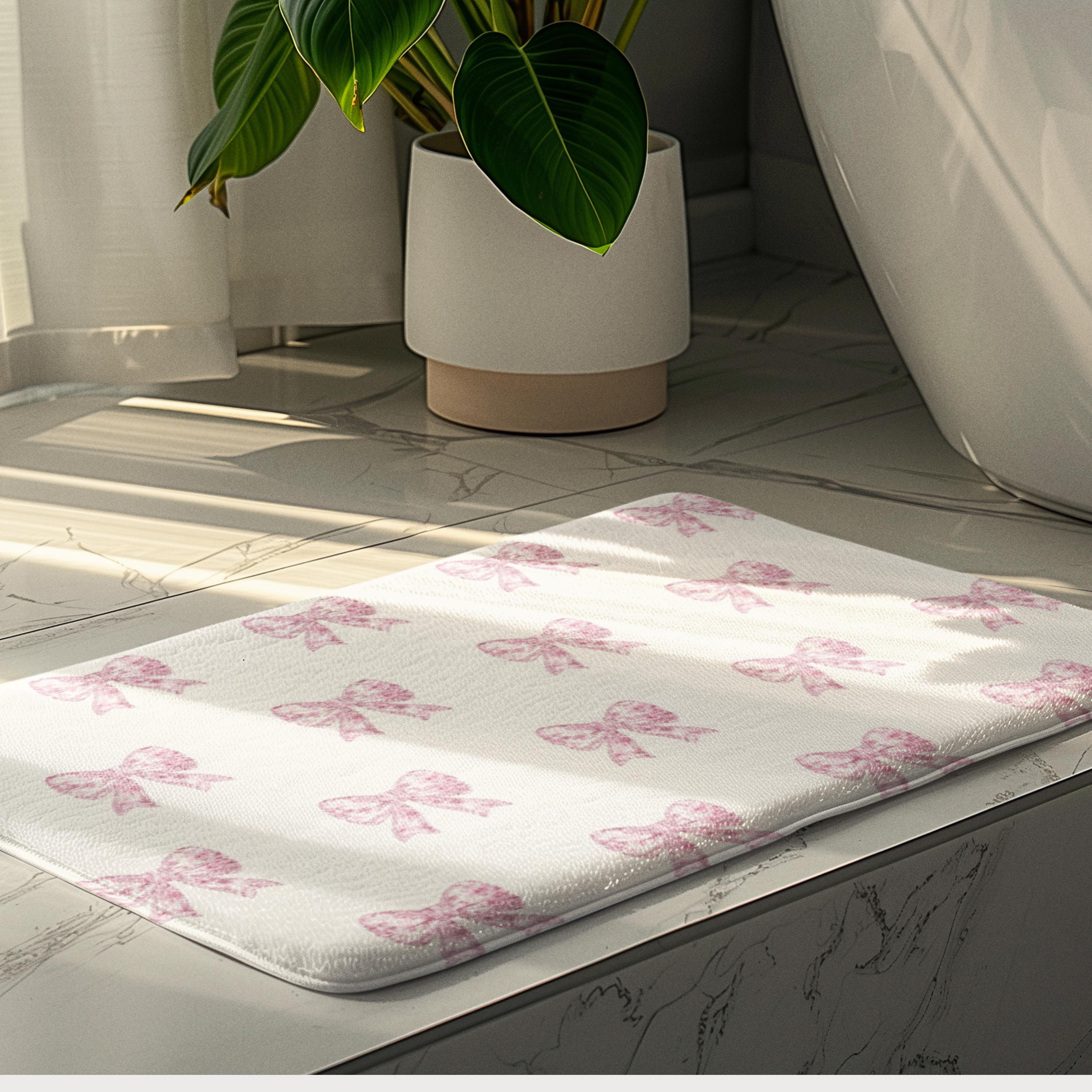 Pink Toile Bow Bath Mat Memory Foam Ballet Theme Bath Mat Little Girls ...