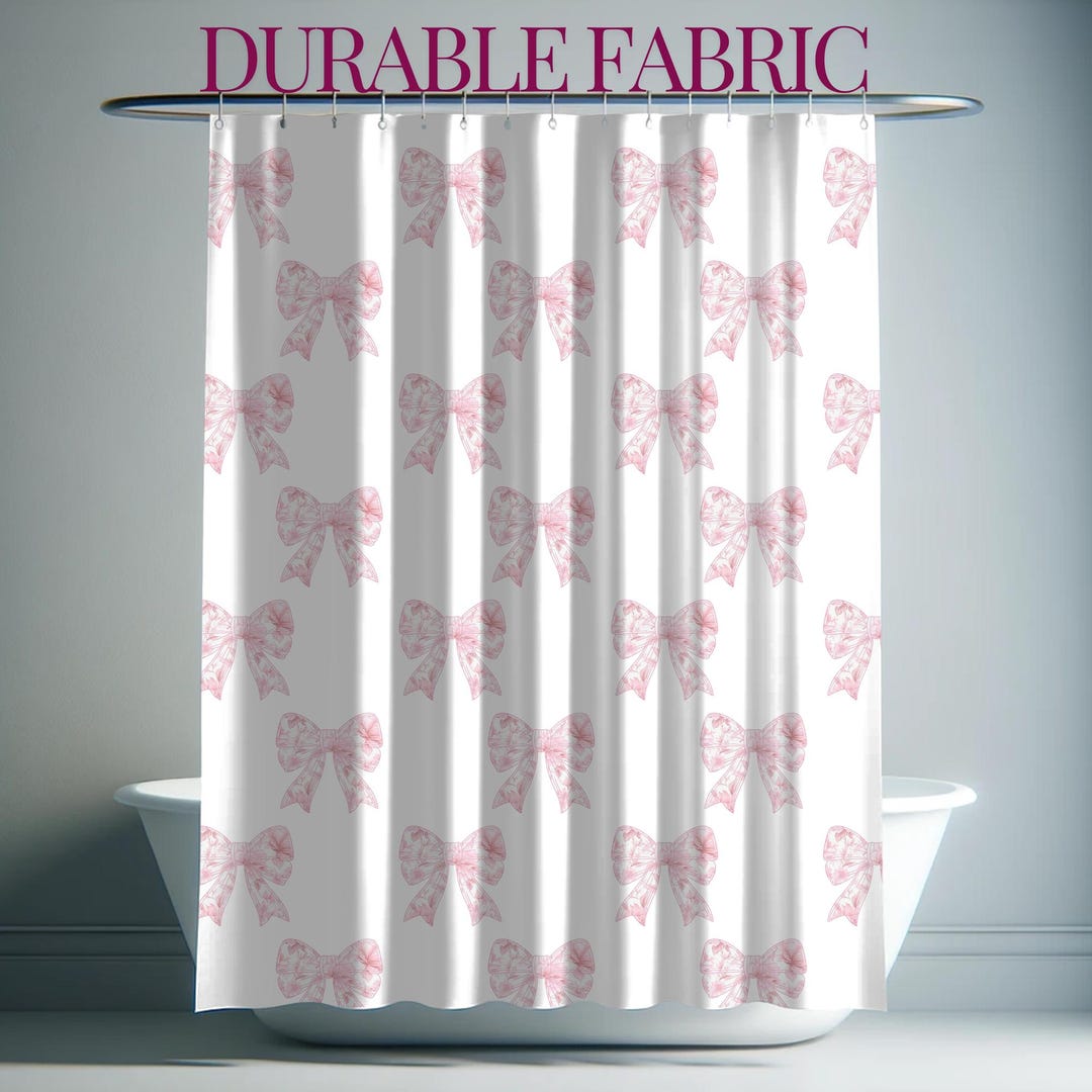 Pink Toile Bow Shower Curtain Guest Bathroom Decor Coquette Shower ...
