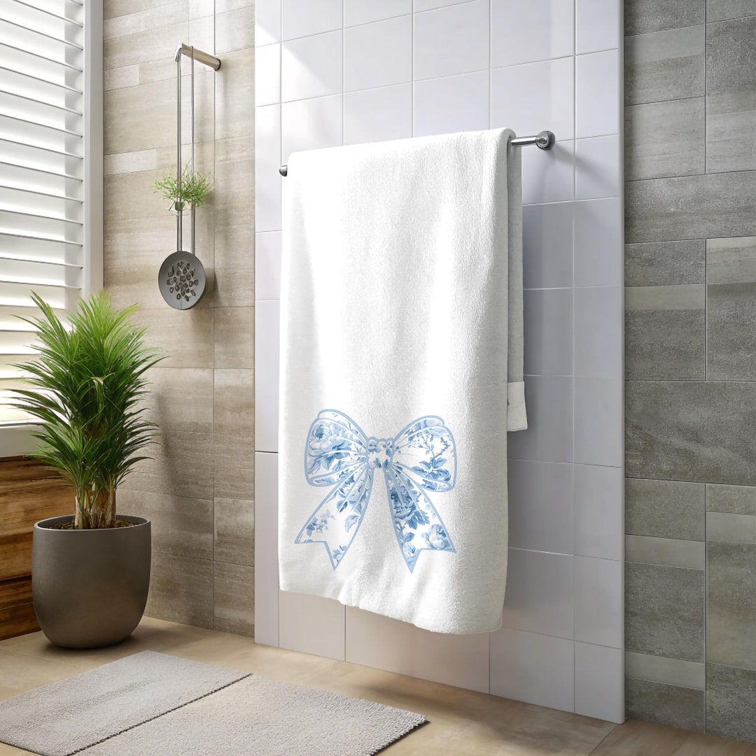 Blue Toile Coquette Bow Bath Towel Guest Bath Decor Teen Girl Bathroom ...