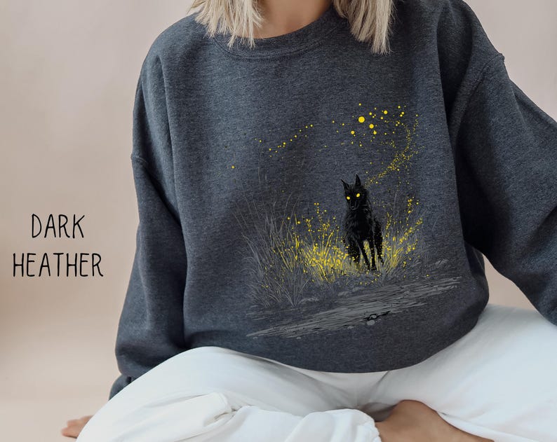 Dark Forestcore Wolf Sweatshirt, Firefly Lit Wolf Nature Scene, Spooky ...