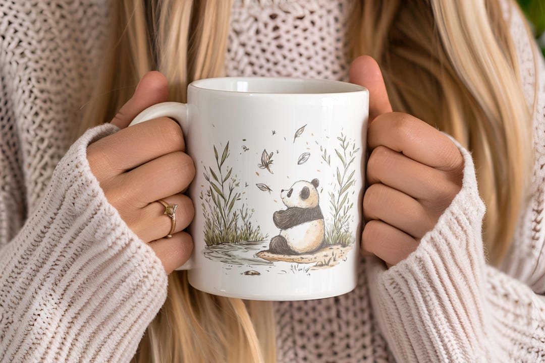 Panda Bear Coffee Cup, Cute Vintage Mug, Boho Vintage Style Bear ...