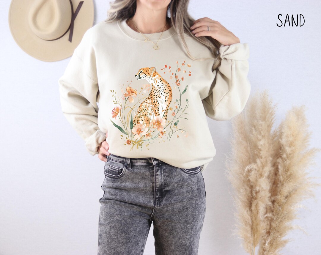 Watercolor Floral Cheetah Sweatshirt | Vintage Cheetah Crewneck, Boho ...