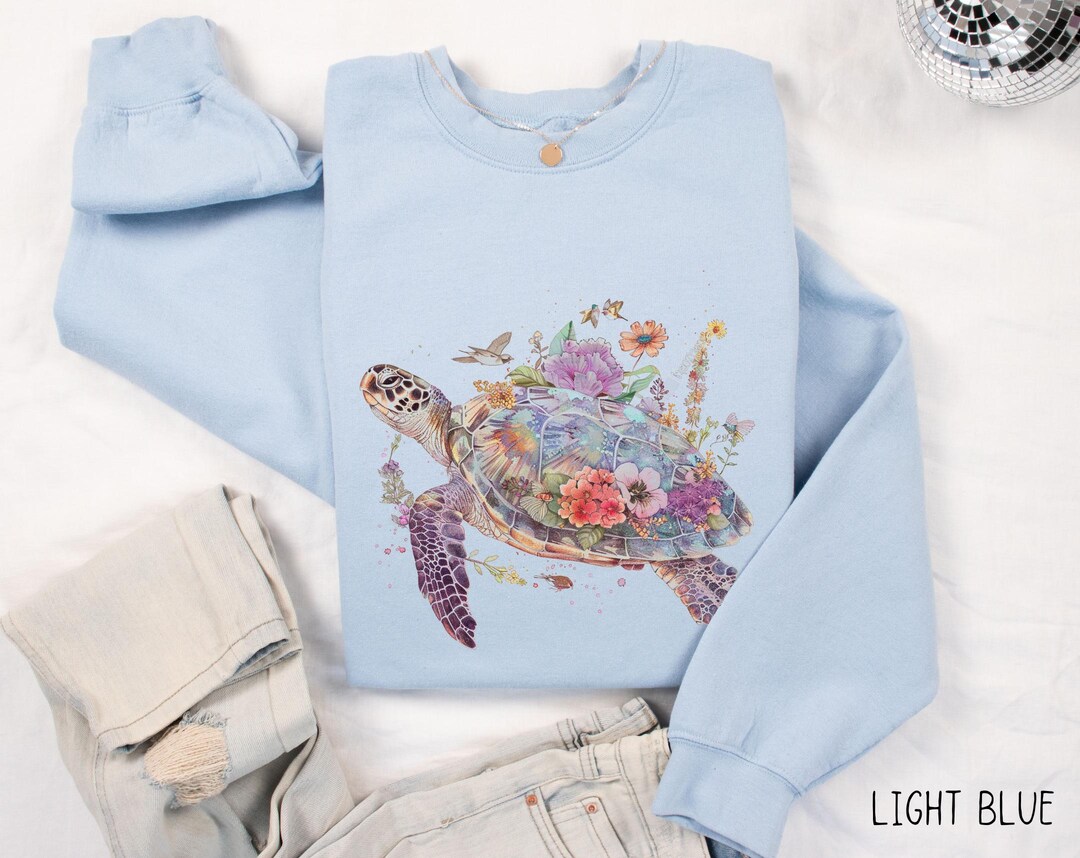 Sea Turtle Sweatshirt, Boho Floral Turtle Comfy Pullover, Aquatic ...