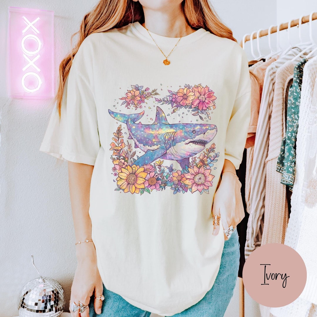 Vintage Boho Shark Shirt, Comfort Colors Beachy Retro Shirt, Beach Bum ...