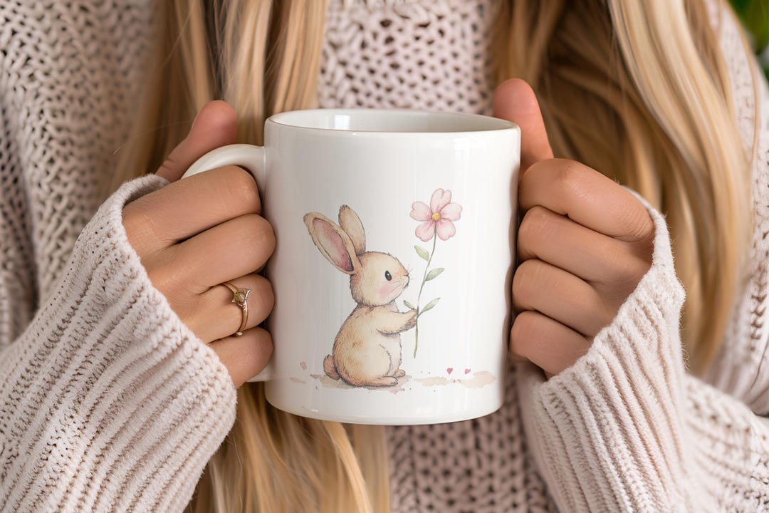 Cottagecore Bunny and Flower Mug, Wildflower Bunny Vintage Cup, Cute ...