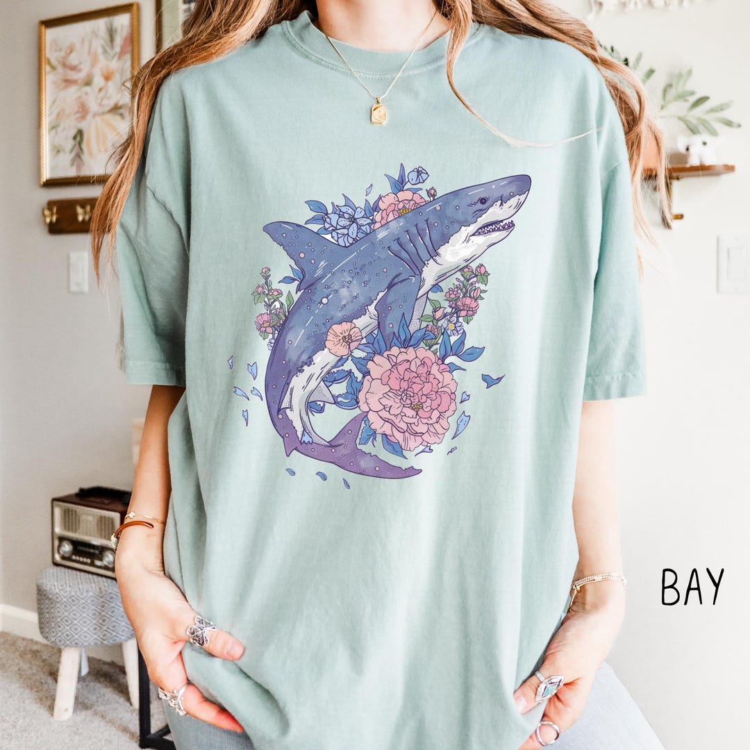 Boho Vintage Shark Comfort Colors Relaxed Fit Graphic Tshirt, Beachy ...