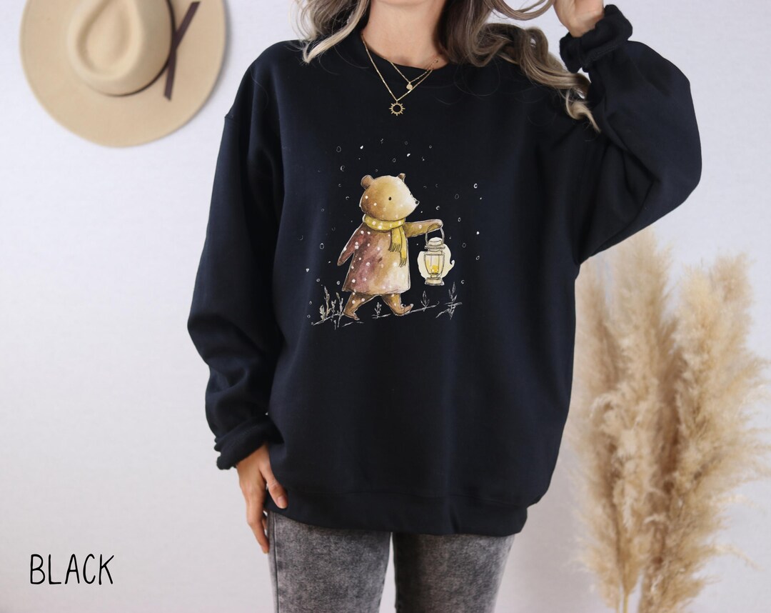 Snowy Winter Bear Sweatshirt, Cute Woodland Art Sweater, Winter ...