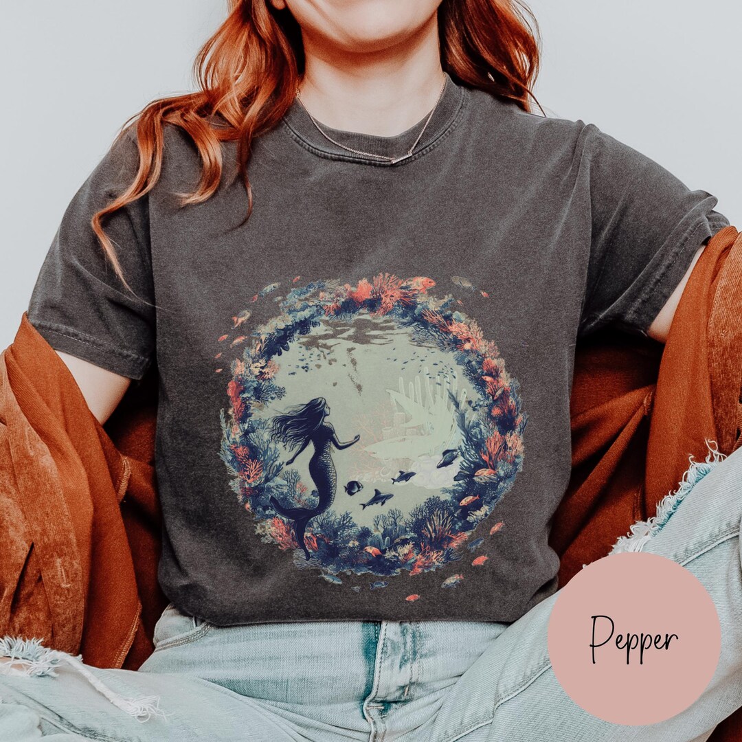 Vintage Mermaid Comfort Colors Graphic Tshirt, Sea Creature Mermaid ...
