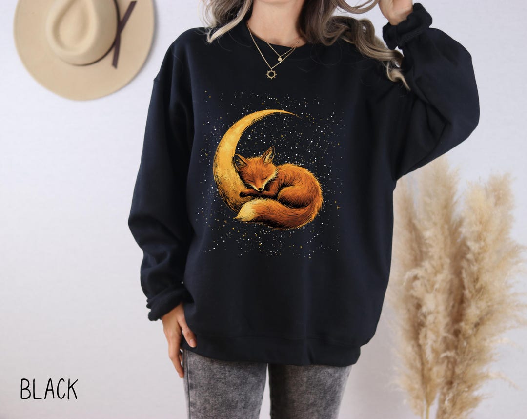Crescent Moon Sleeping Fox Sweatshirt | Celestial Starry Night Fox ...