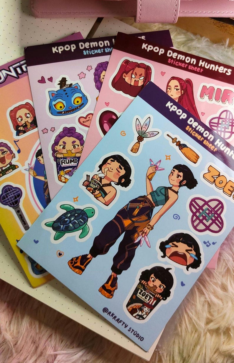 Kpop Demon Hunters Huntrix Hand Drawn Sticker Sheets Rumi Zoey Mira ...
