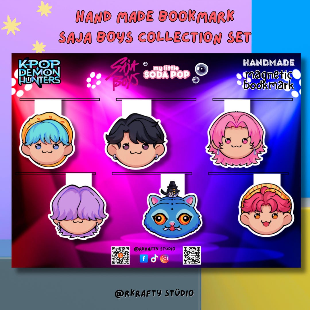 Buy Hand Drawn Kpop Demon Hunters Saja Boys Magnetic Bookmark Chibi ...