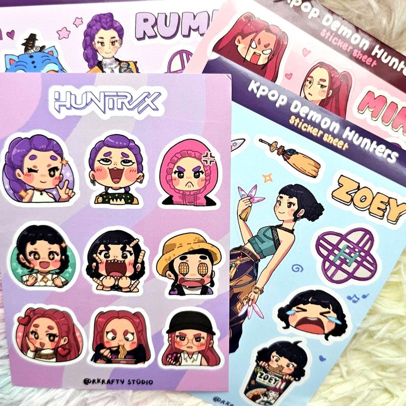Kpop Demon Hunters Huntrix Hand Drawn Sticker Sheets Rumi Zoey Mira ...
