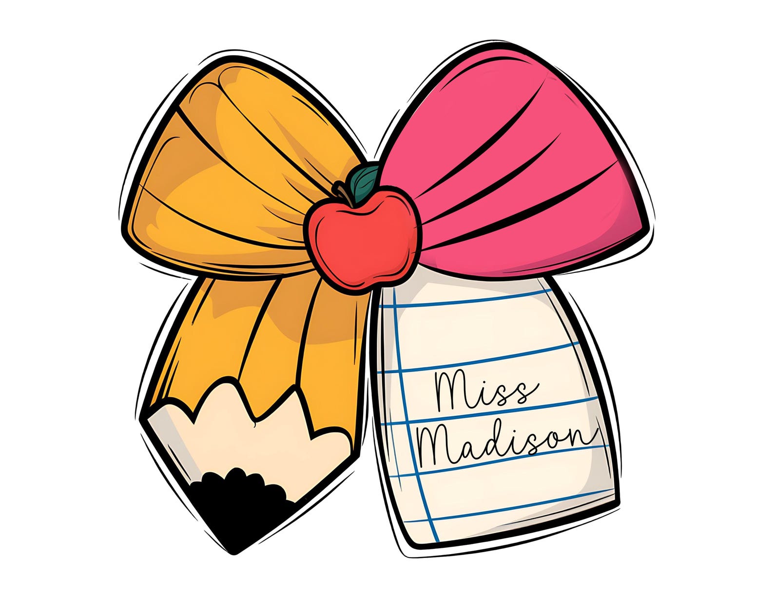 Teacher Pencil Paper Bow Png File, Can Be Personalized With Teachers ...
