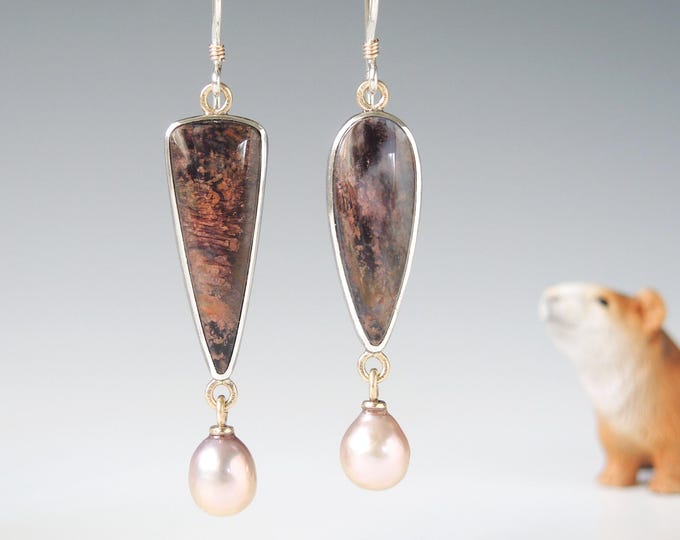 Indonesian Opal Wood Earrings With Native Copper Inclusions, Freshwater ...