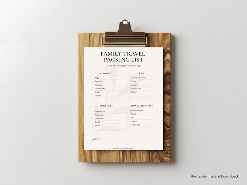 Family Travel Packing List Printable | Vacation Packing Checklist ...