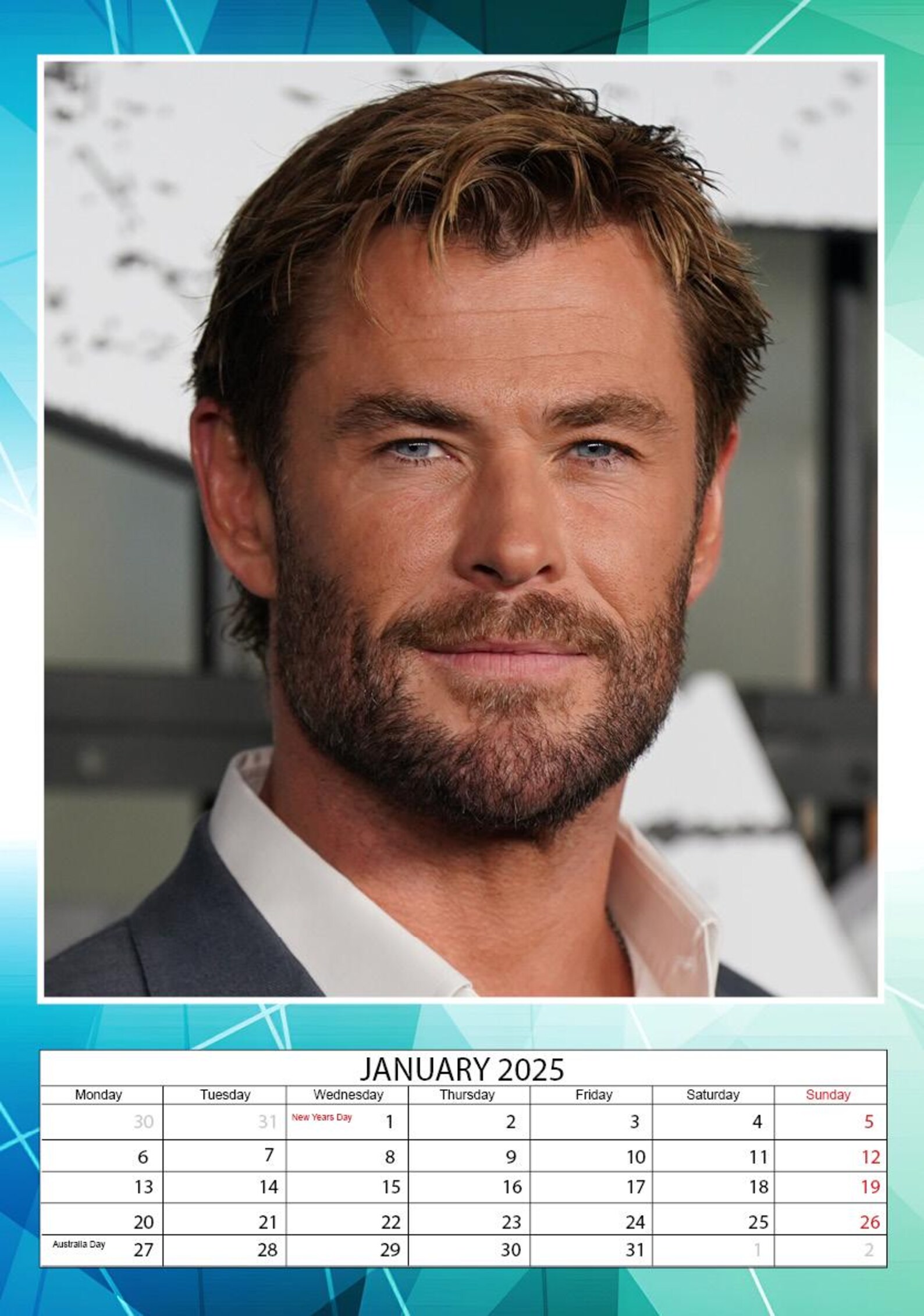 Chris Hemsworth 2025 Calendar - Etsy