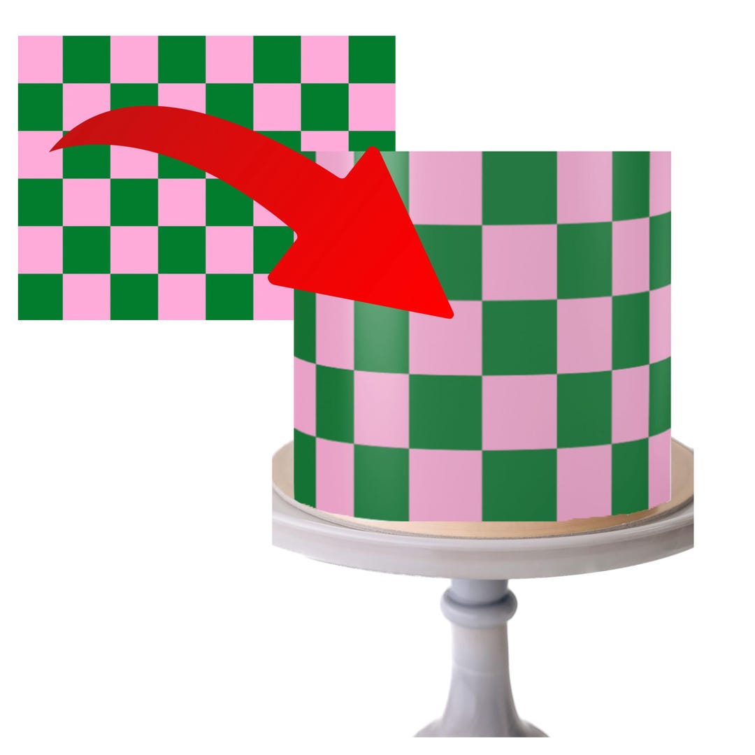 EDIBLE PAPER Pink and Green Checker Pattern Icing Sheet Edible Cake ...