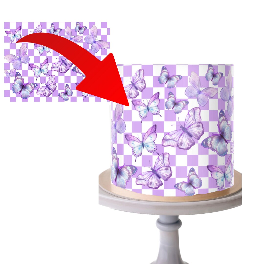 EDIBLE PAPER Purple Butterflies Design Cake Wrap Icing Sheet, Purple ...