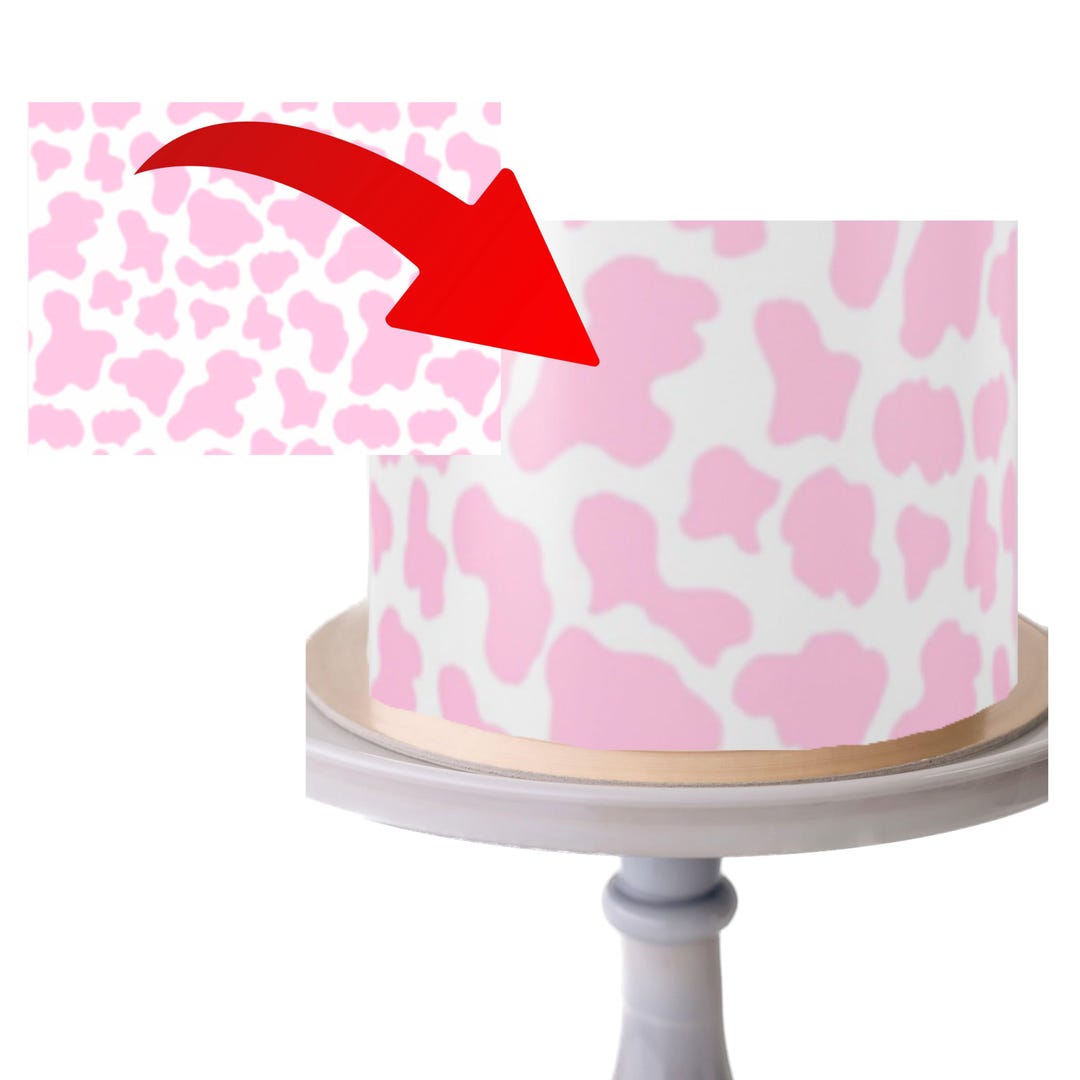 EDIBLE PAPER Pink Cow Pattern Cake Wrap Icing Sheet, Cow-themed ...