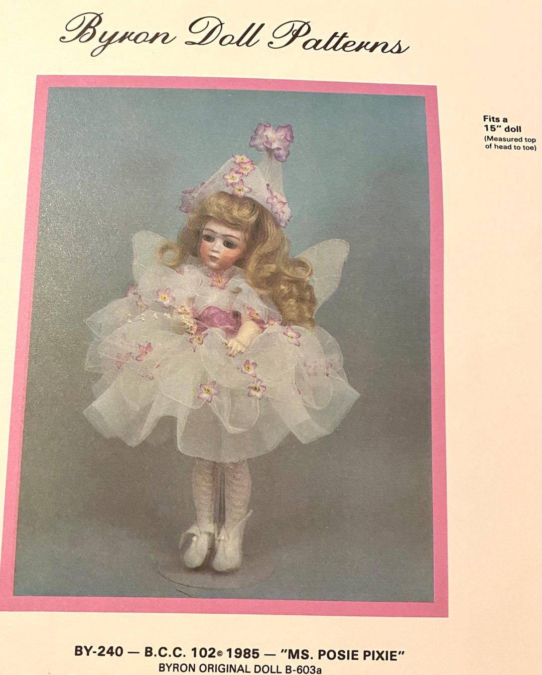 Porcelain Doll Fairy or Ballerina Dress Pattern, Byron Doll Pattern, Ms ...