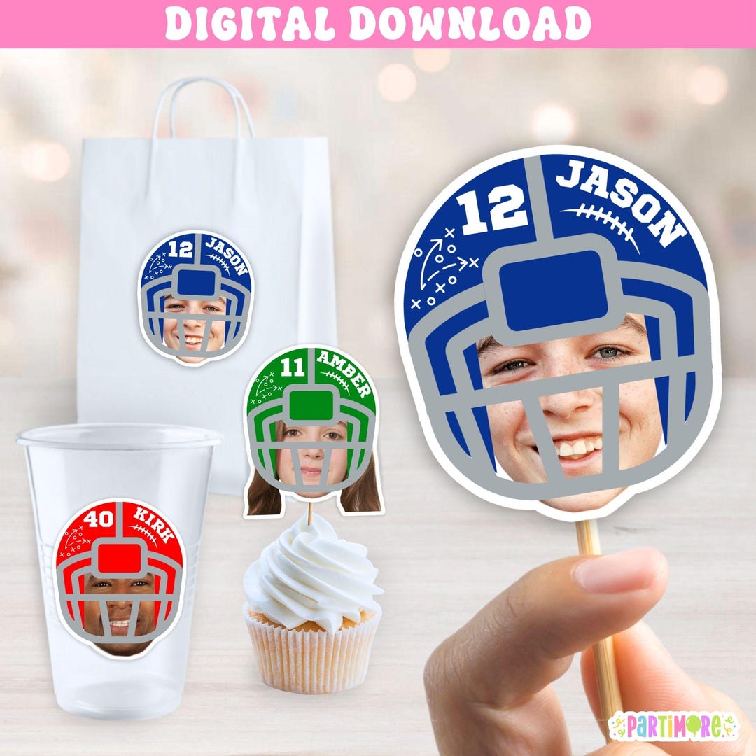 Football Cupcake Toppers | Personalized Helmet Face Cutouts | Game Day ...
