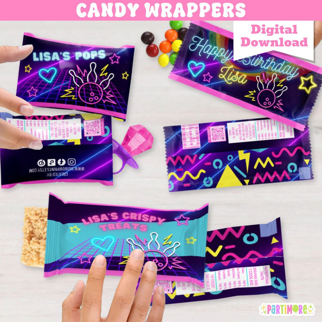 Glow Bowling Candy Wrappers | Neon Snack Wrappers | Bowling Birthday ...