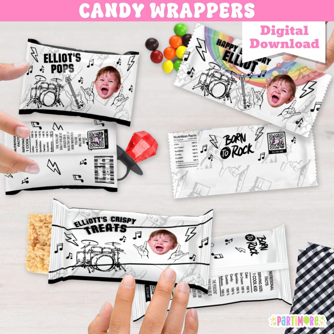 Rock & Roll Candy Wrappers | Digital File | Personalized Printable Rock ...