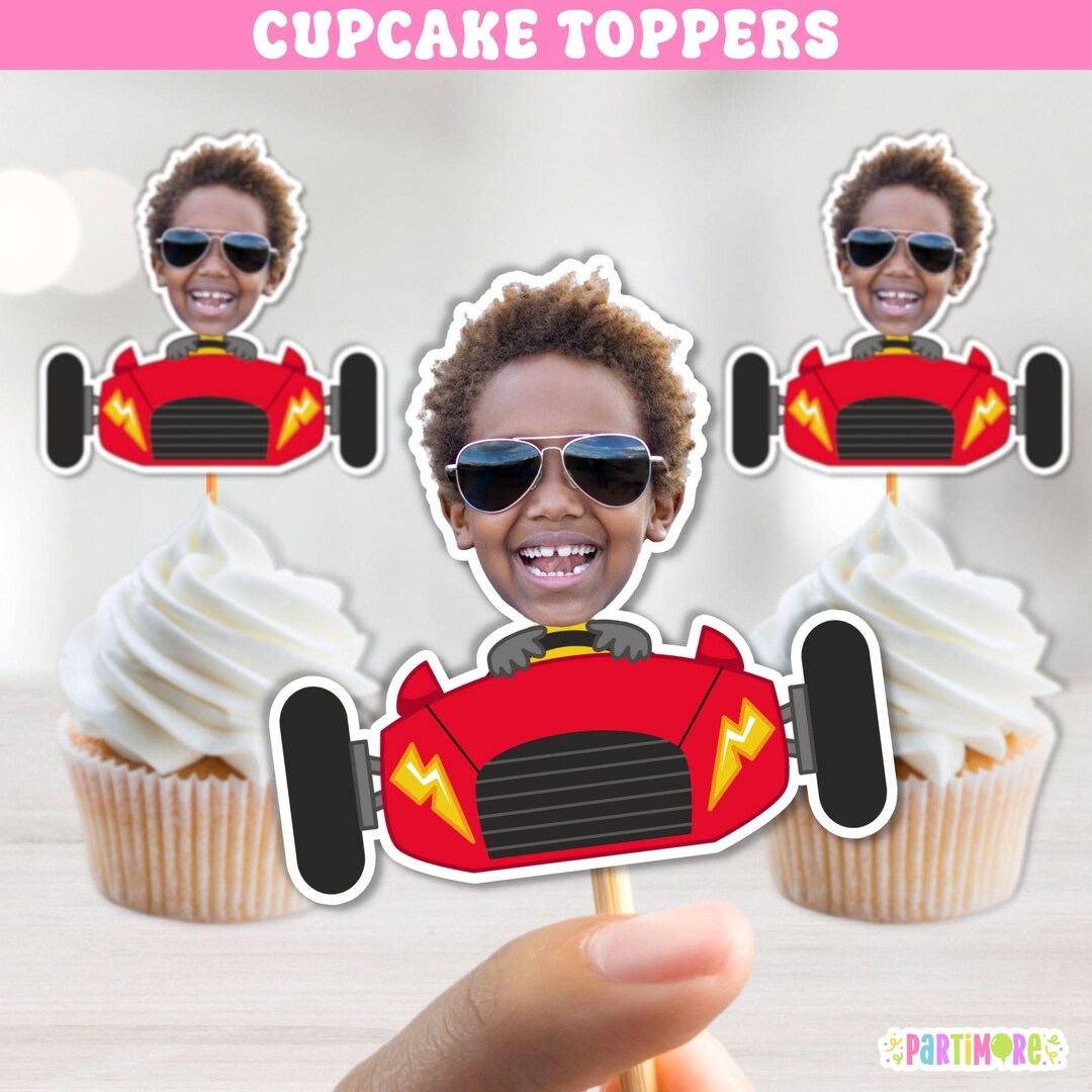 Custom Race Car Cupcake Toppers | Fast One Theme Kids Car Party ...