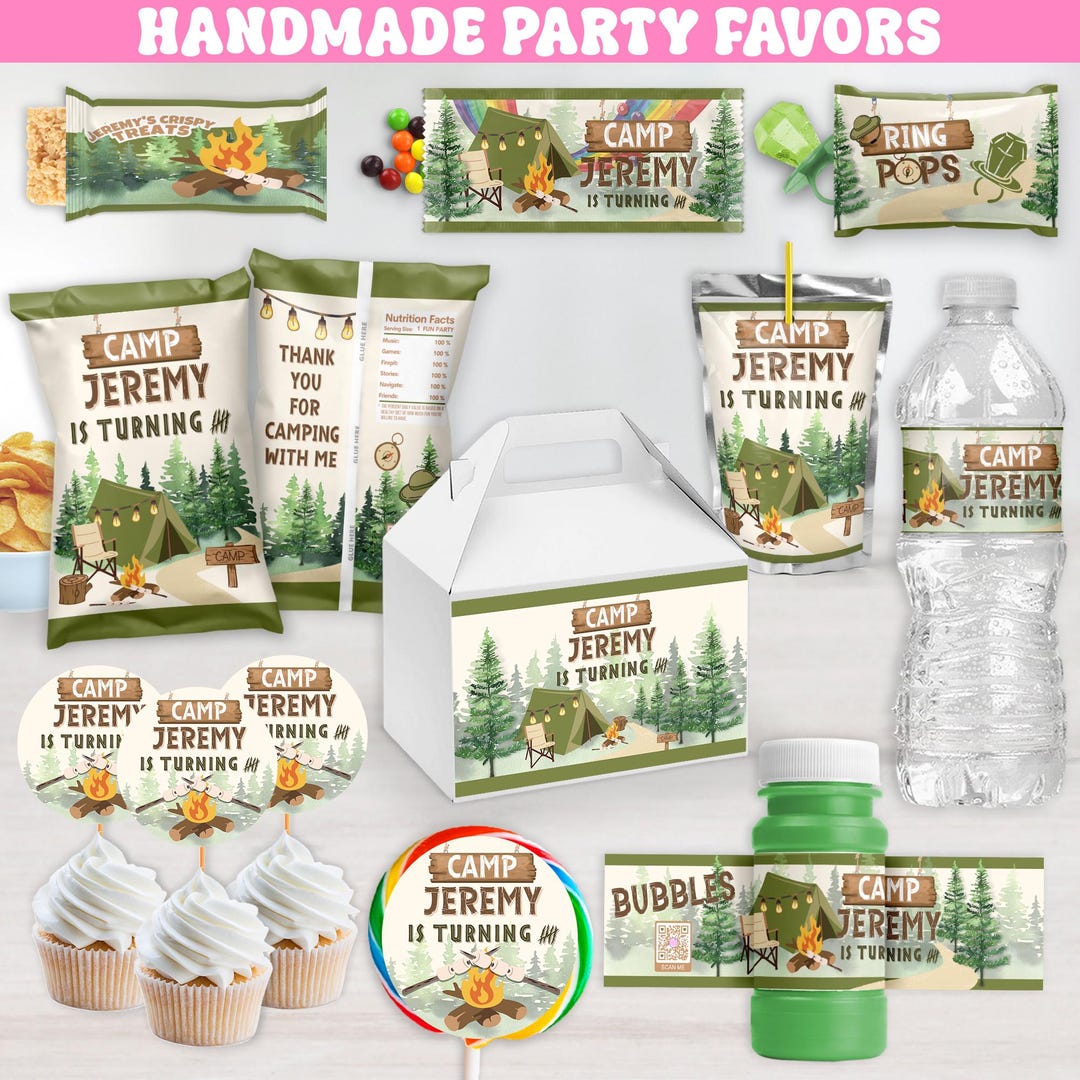 Personalized Camping Party Supplies | Camp Party Favors | One Happy ...