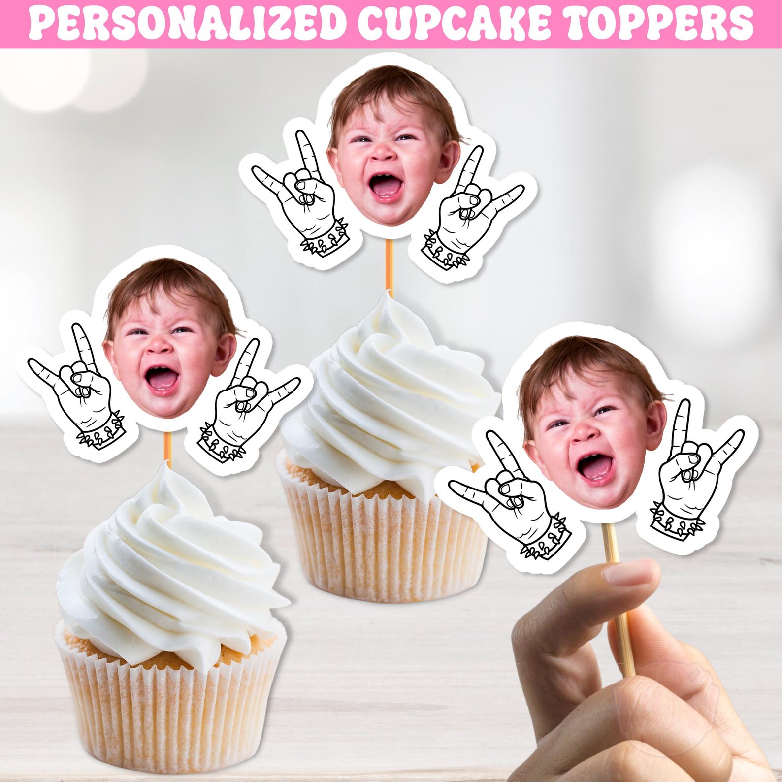 Custom Rock and Roll Birthday Cupcake Toppers, Rockin One, Born Two ...
