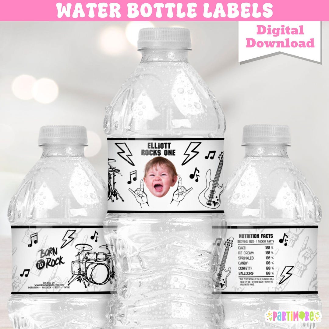 Rock & Roll Water Bottle Labels | Digital File | Personalized Printable ...