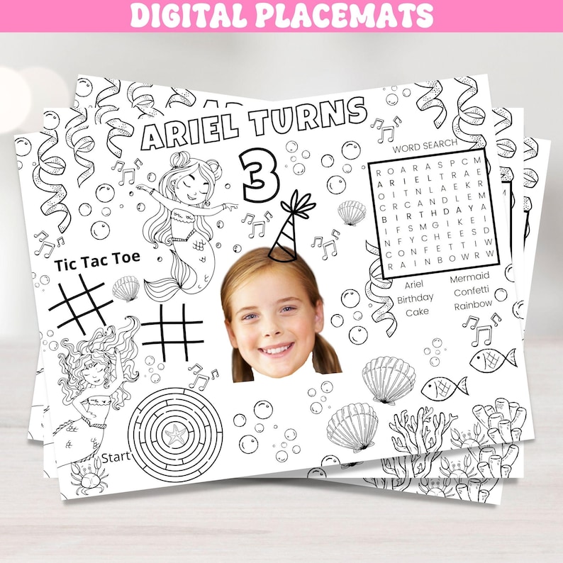 Mermaid Birthday Coloring Placemat | Under the Sea Party Activity Mat ...