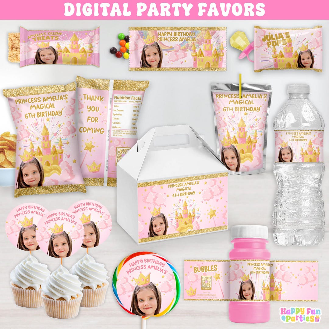 Personalized Magical Princess Party Favors | Princess Toppers, Juice ...