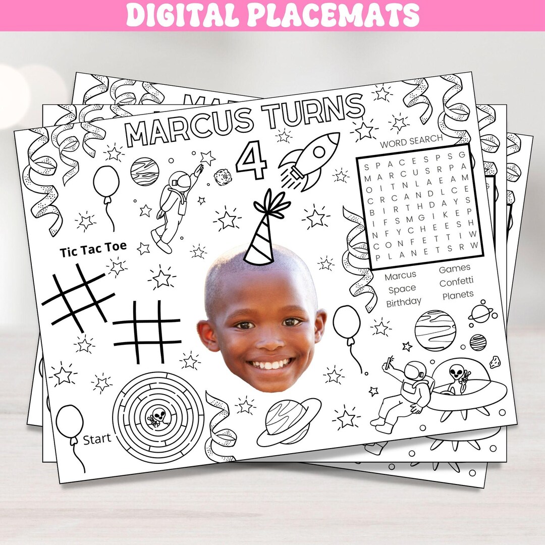 Outer Space Birthday Coloring Placemat | Galaxy Party Activity Sheet ...