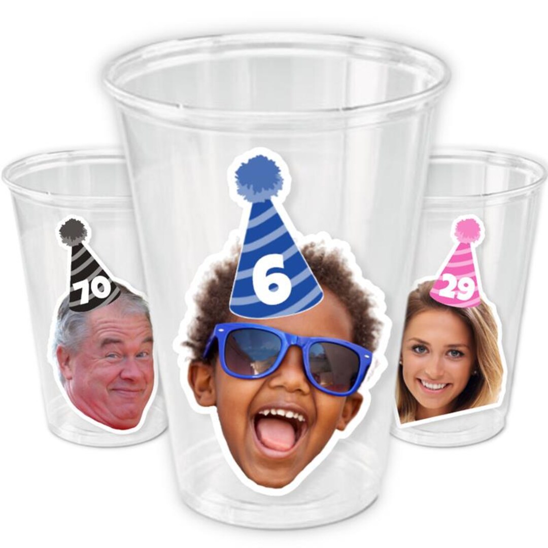 Custom Party Cups With Face and Party Hat, 16oz Disposable Plastic Cups ...