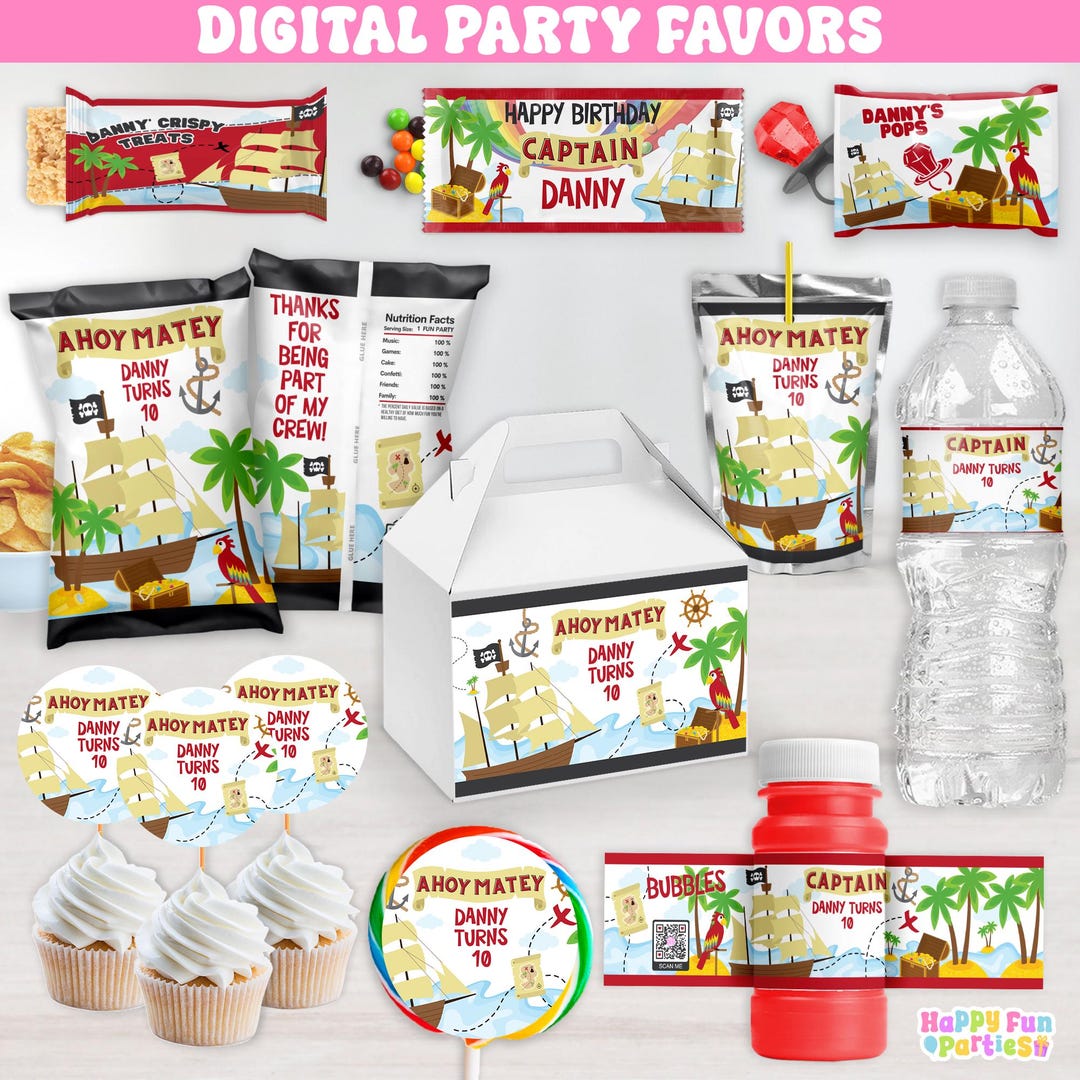 Personalized Pirate Party Favors | Tropical Ahoy Matey Birthday Theme ...