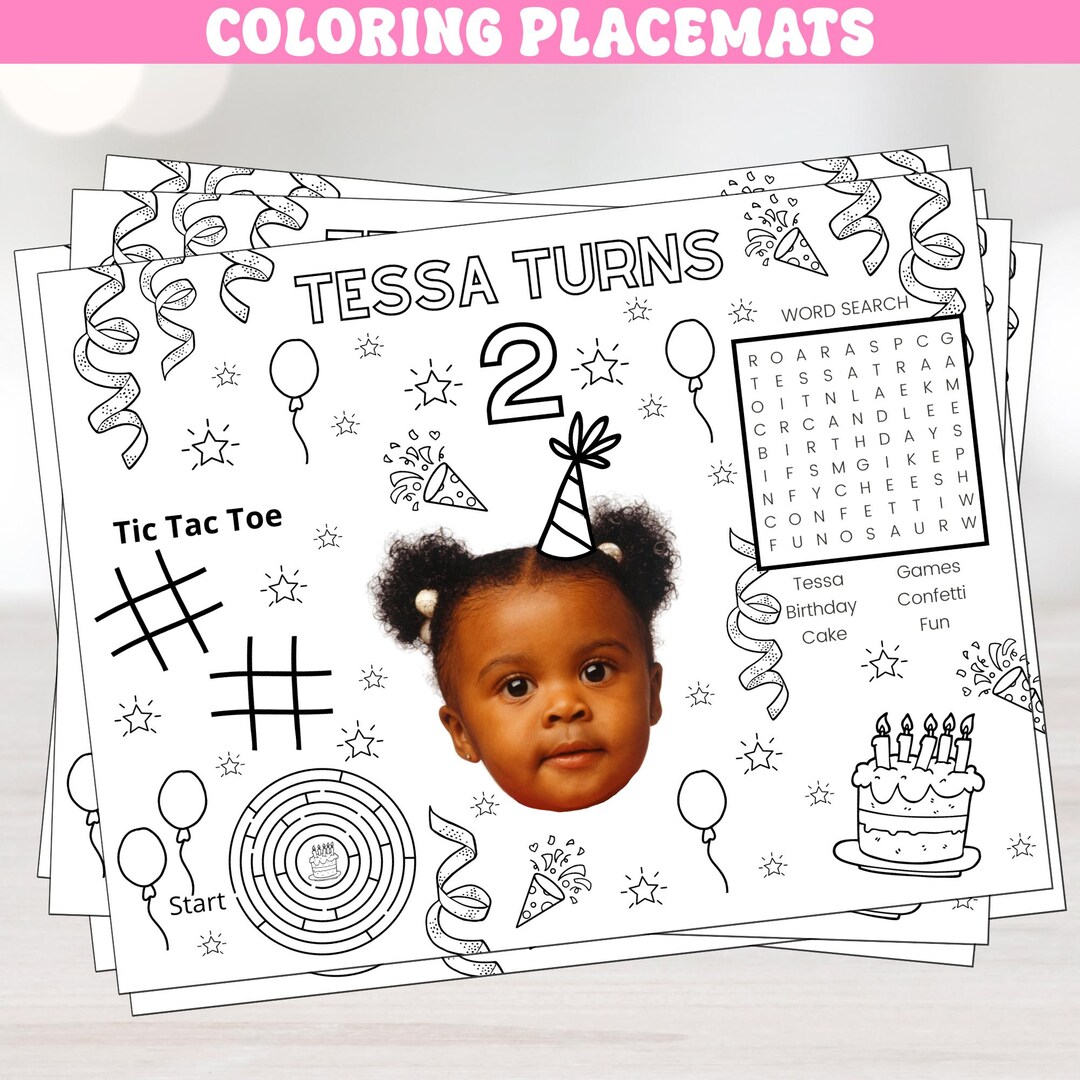 Personalized Coloring Placemat Activity Sheets for Kids Birthday Themed ...