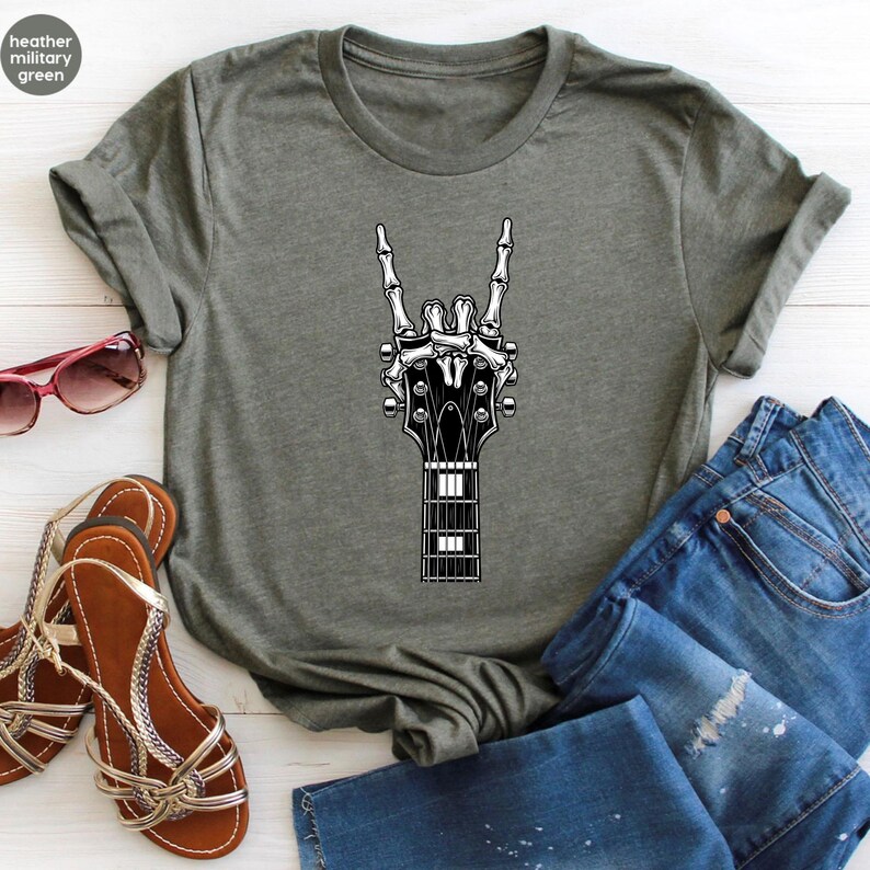 Guitar Shirt, Skeleton Hand Guitar Shirt, Rock Music Tee, Music Lover ...