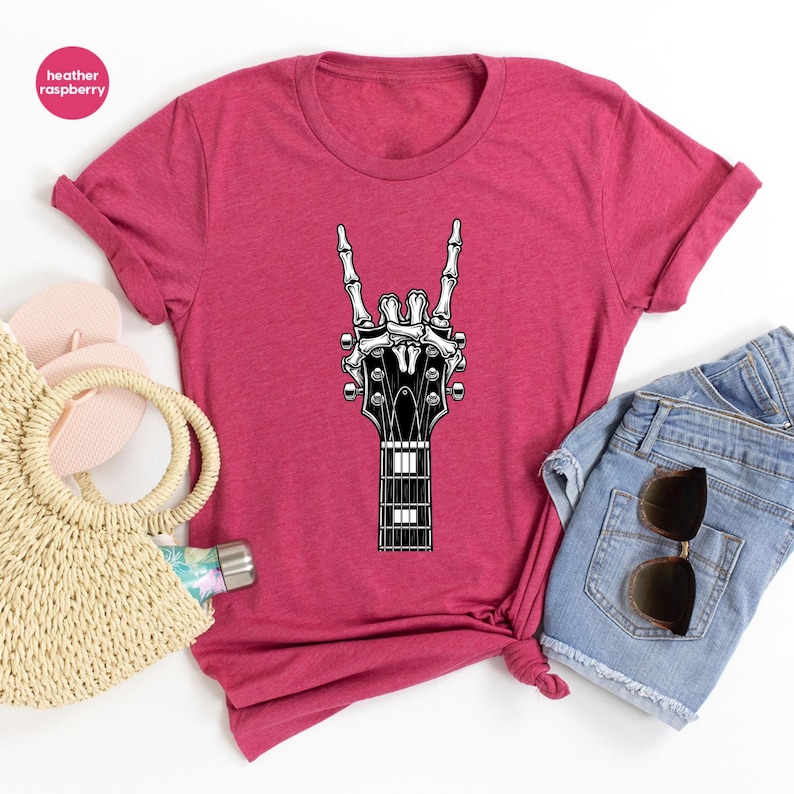 Guitar Shirt, Skeleton Hand Guitar Shirt, Rock Music Tee, Music Lover ...