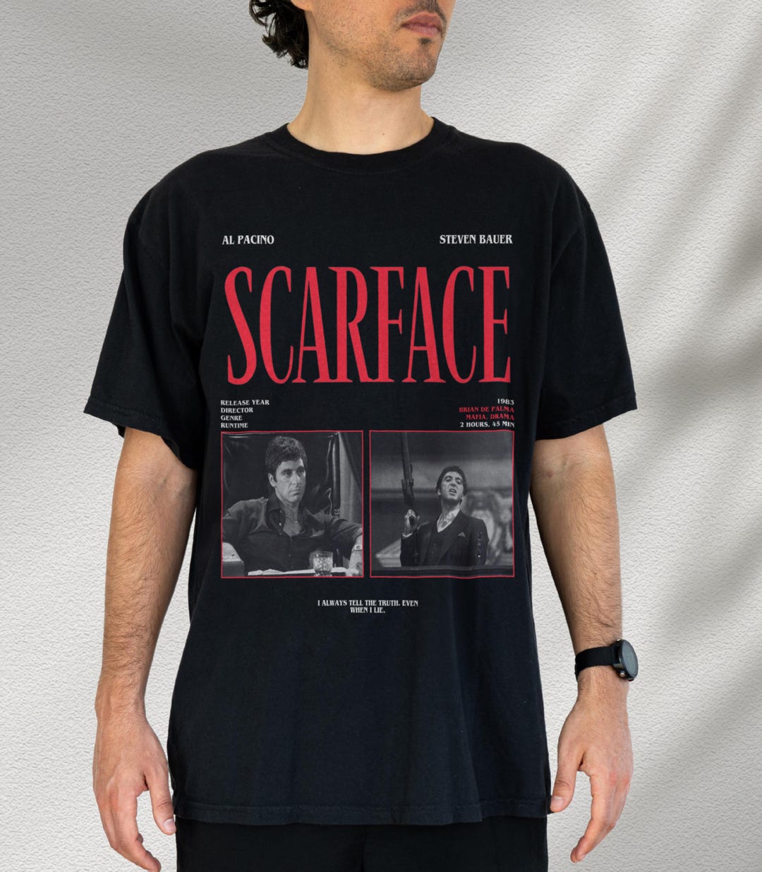 Scarface T-shirt, Retro Al Pacino Gangster Film Graphic Tee, Tony ...