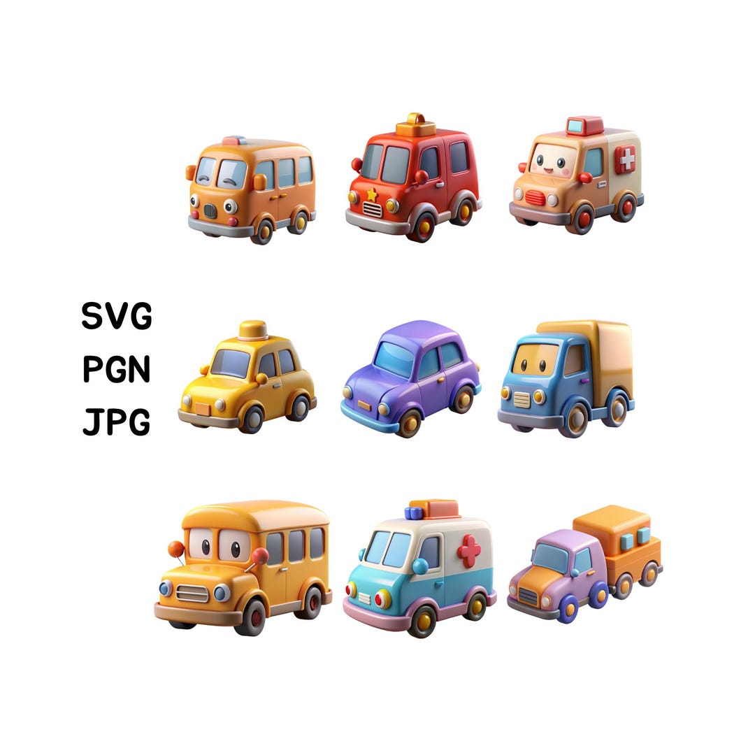 10 Cute Cars SVG Bundle, Printable Cute Cars Bundle, Ambulance, Truck ...