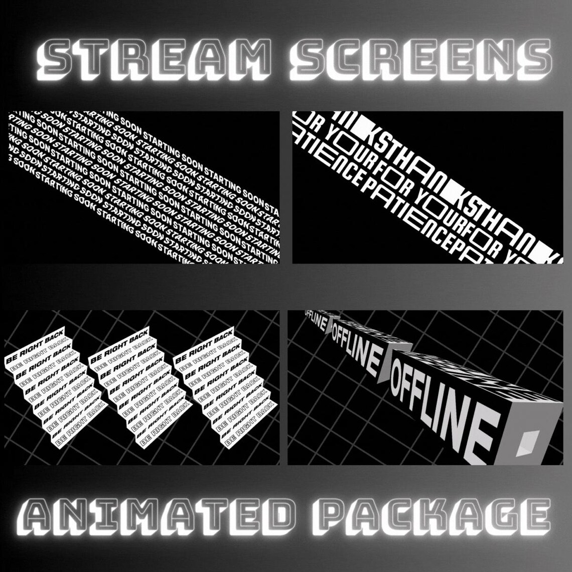 Black Cyberpunk Stream Screens Animated Package (starting Screen ...