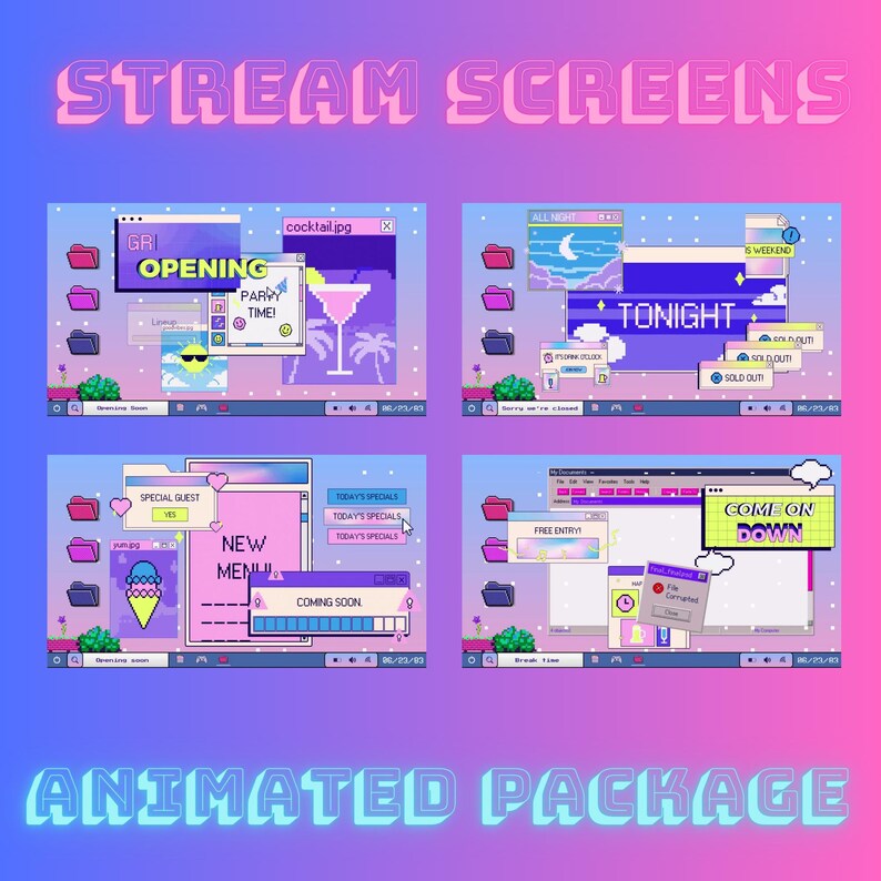 Pink Blue Y2K Retro Window Tab Stream Screens Animated Package starting ...